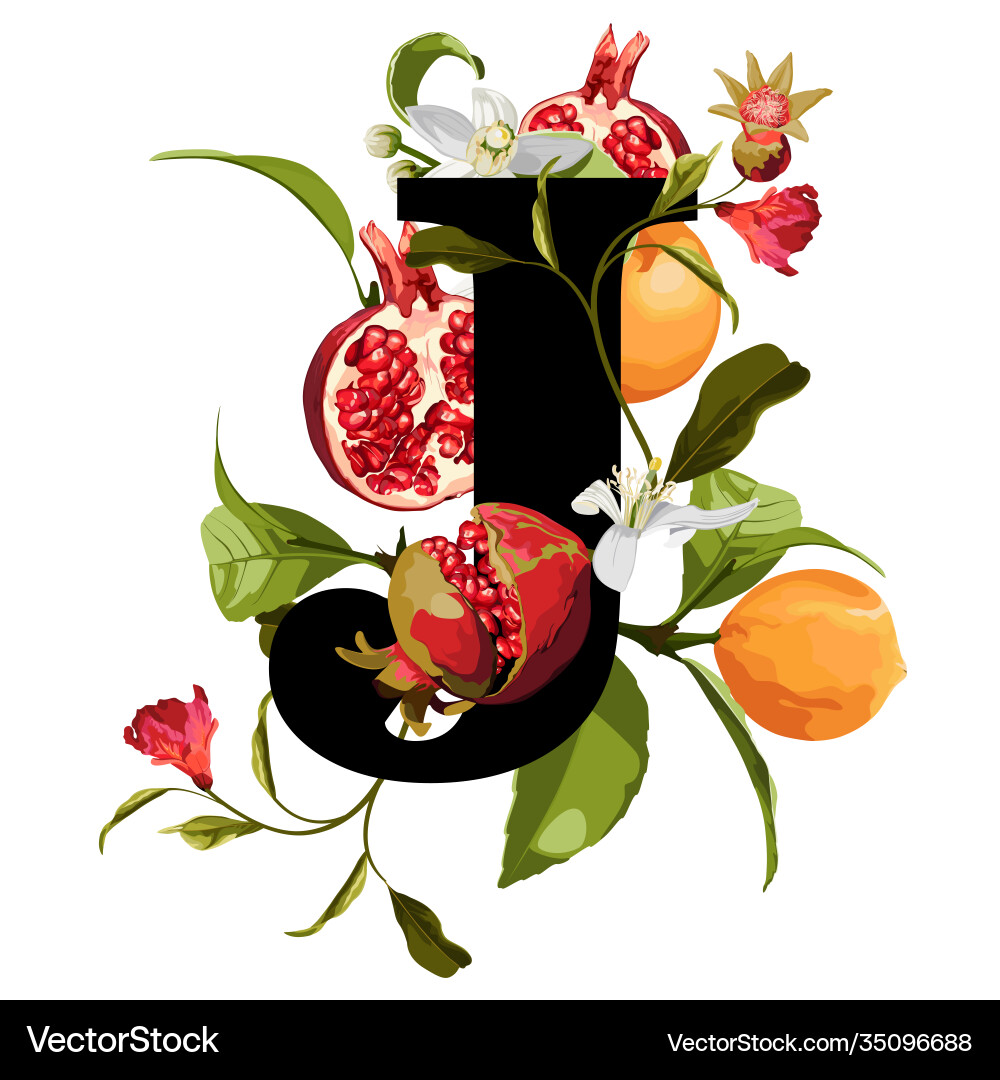Personalized flower alphabet stylish letter j Vector Image