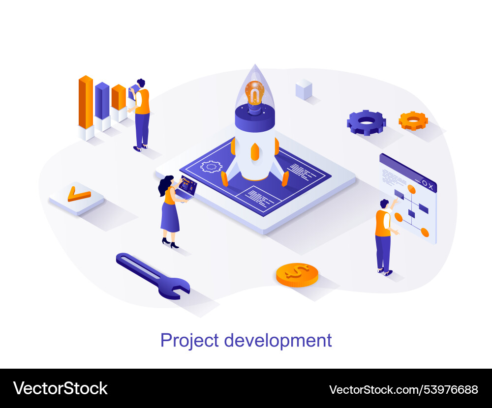 Project development isometric web concept people Vector Image