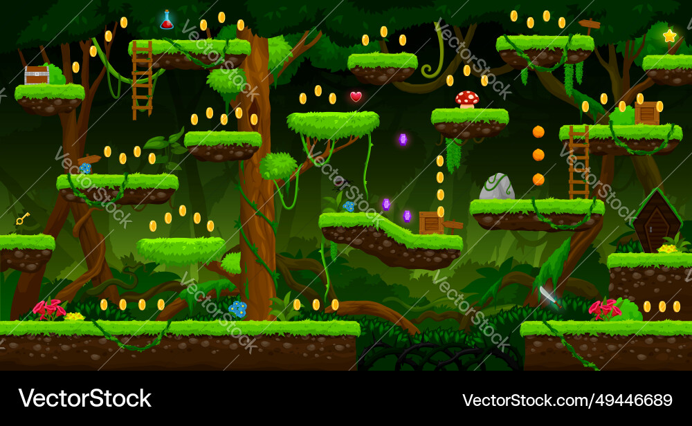 Arcade jungle rain swamp or marsh game level map Vector Image
