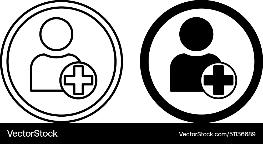 Icons add friend black and white adding Royalty Free Vector
