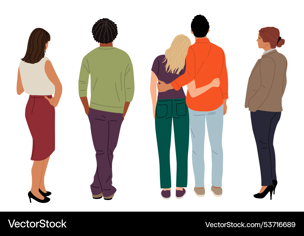 Set of diverse people standing rear view Vector Image