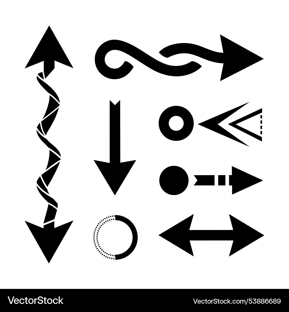 Set of geometric arrows with circular elements Vector Image