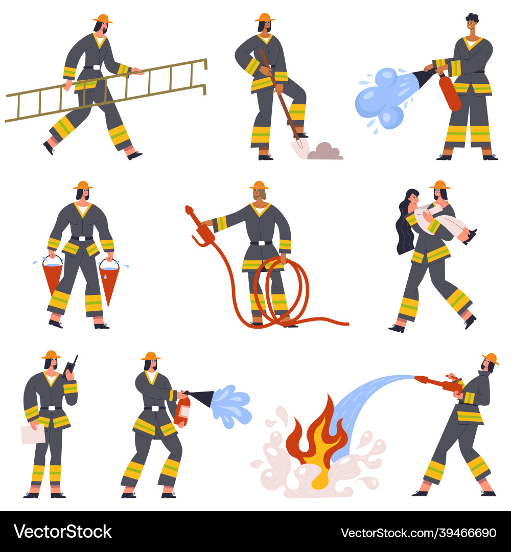 Brave firefighters rescue emergency service Vector Image