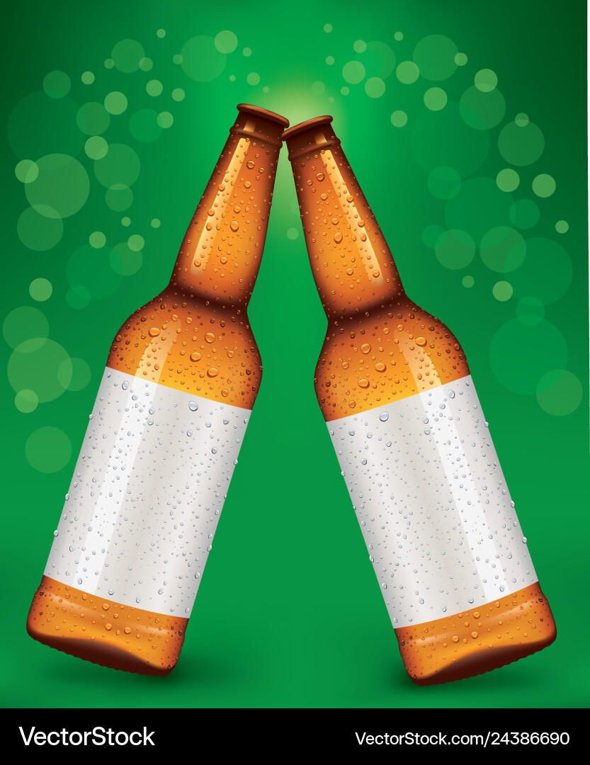 Cheers beer bottles with blank label Royalty Free Vector