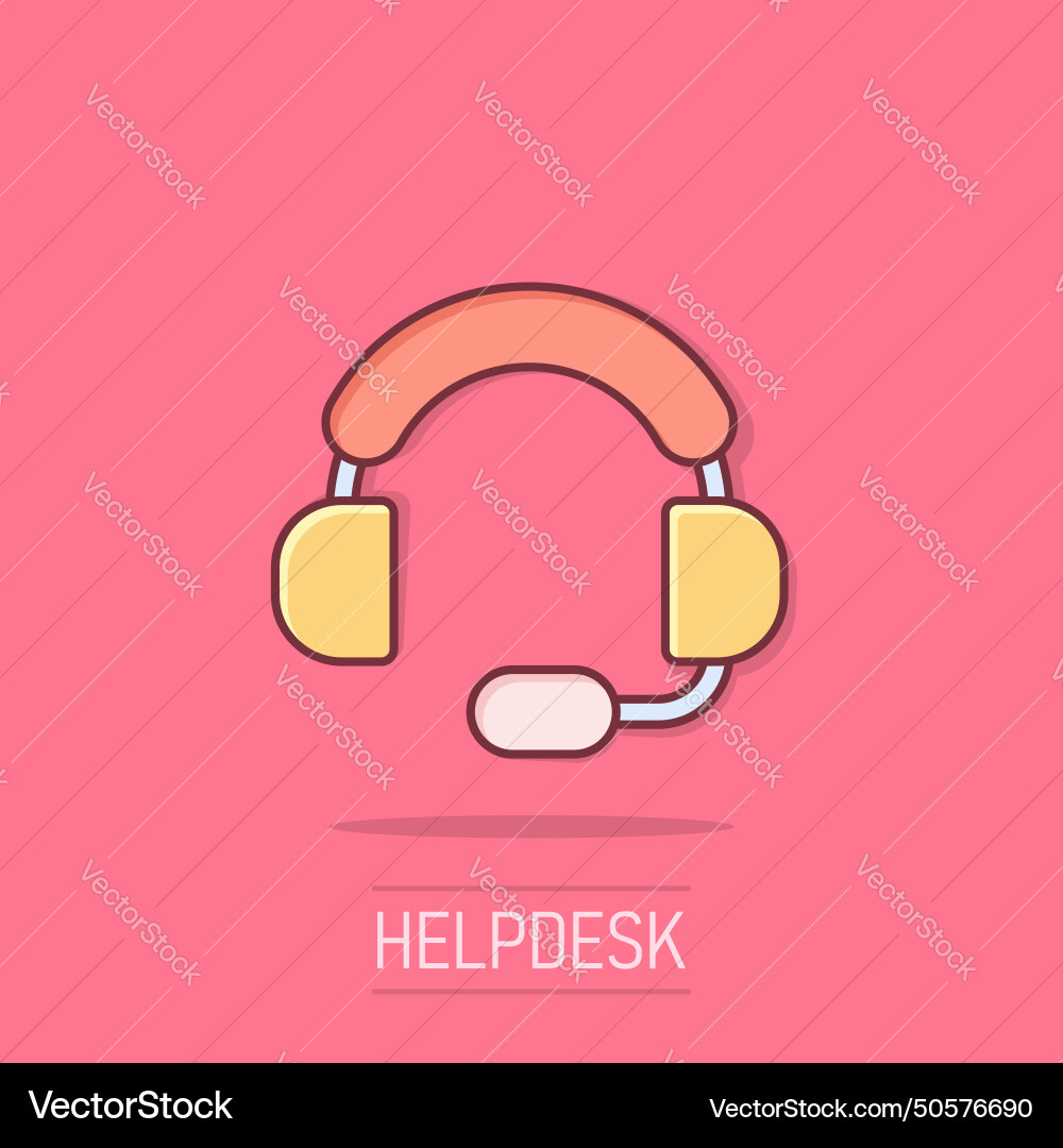 Helpdesk icon in comic style headphone cartoon Vector Image