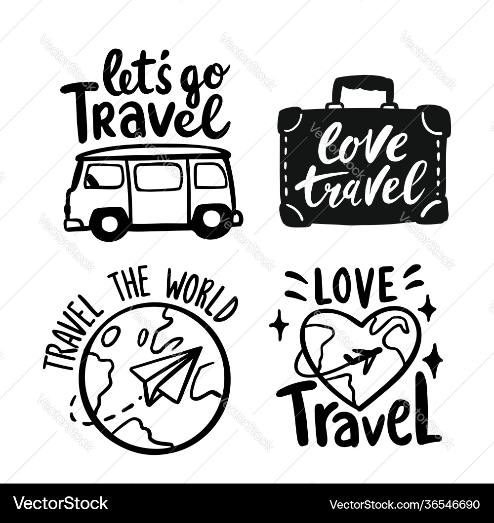 Travel labels retro emblems doodle logo Royalty Free Vector