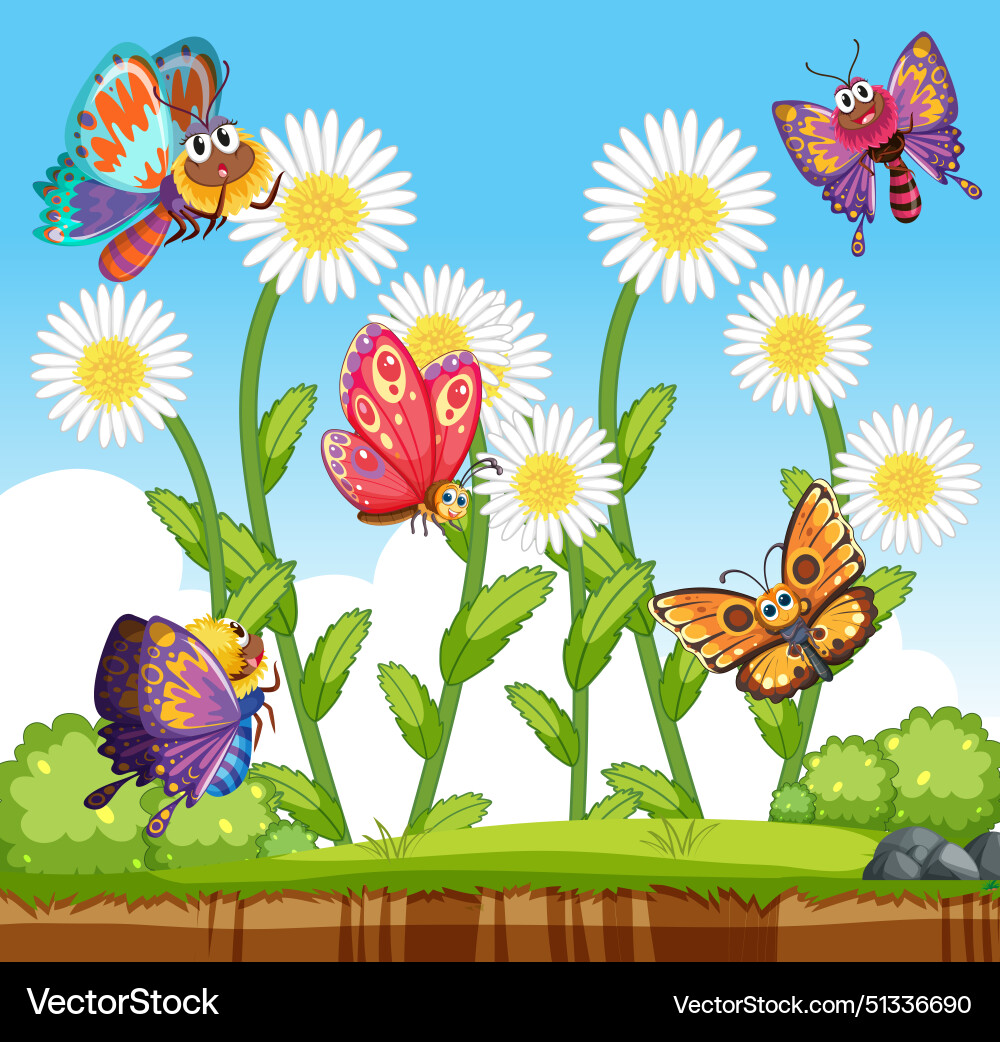 Vibrant butterflies fluttering around white Vector Image