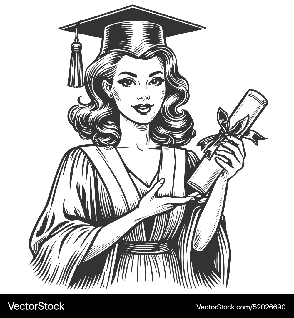 Woman graduate with diploma Royalty Free Vector Image