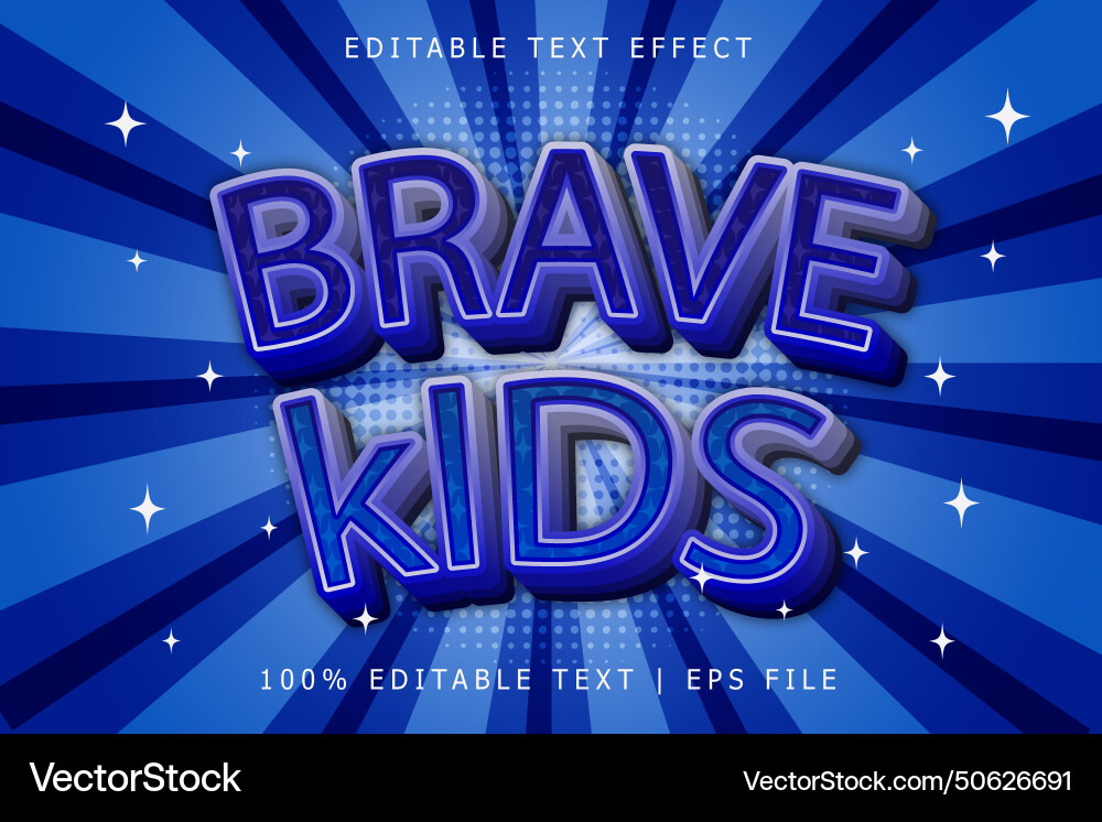 Brave kids editable text effect 3 dimension Vector Image