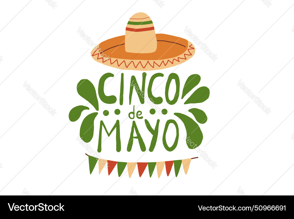 Cinco de mayo emblem hand drawn lettering text Vector Image