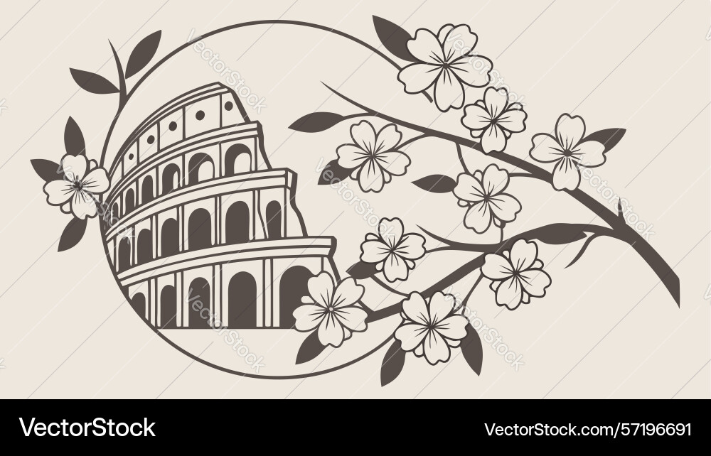 Colosseum with cherry blossoms roman spring Vector Image