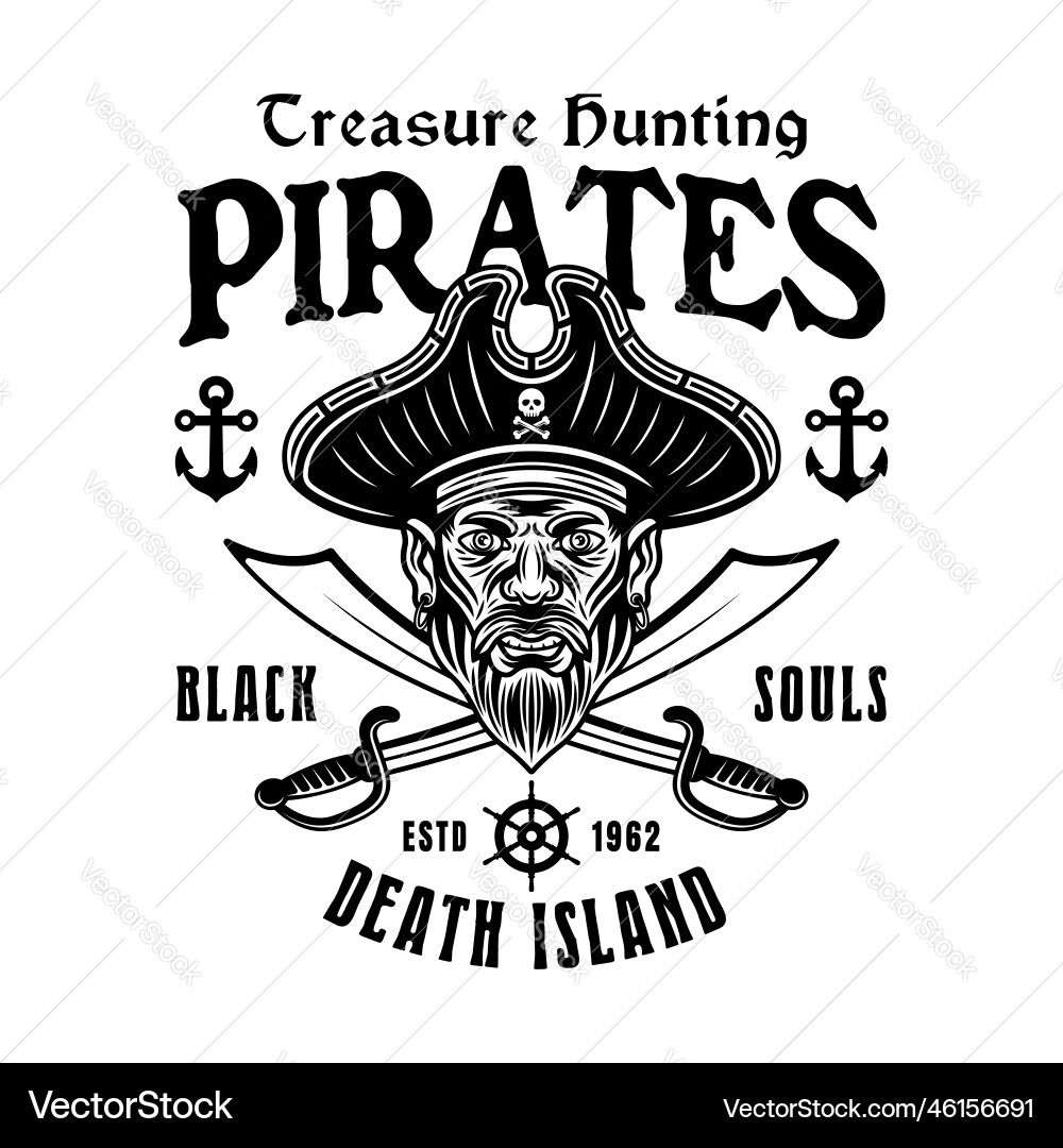 Pirates emblem with men head and two Royalty Free Vector