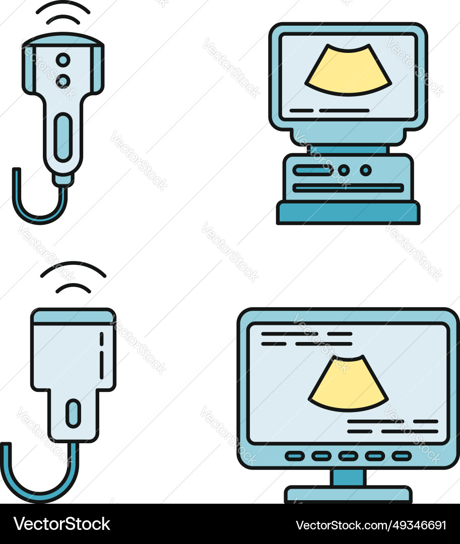 Ultrasound machine icons set color Royalty Free Vector Image