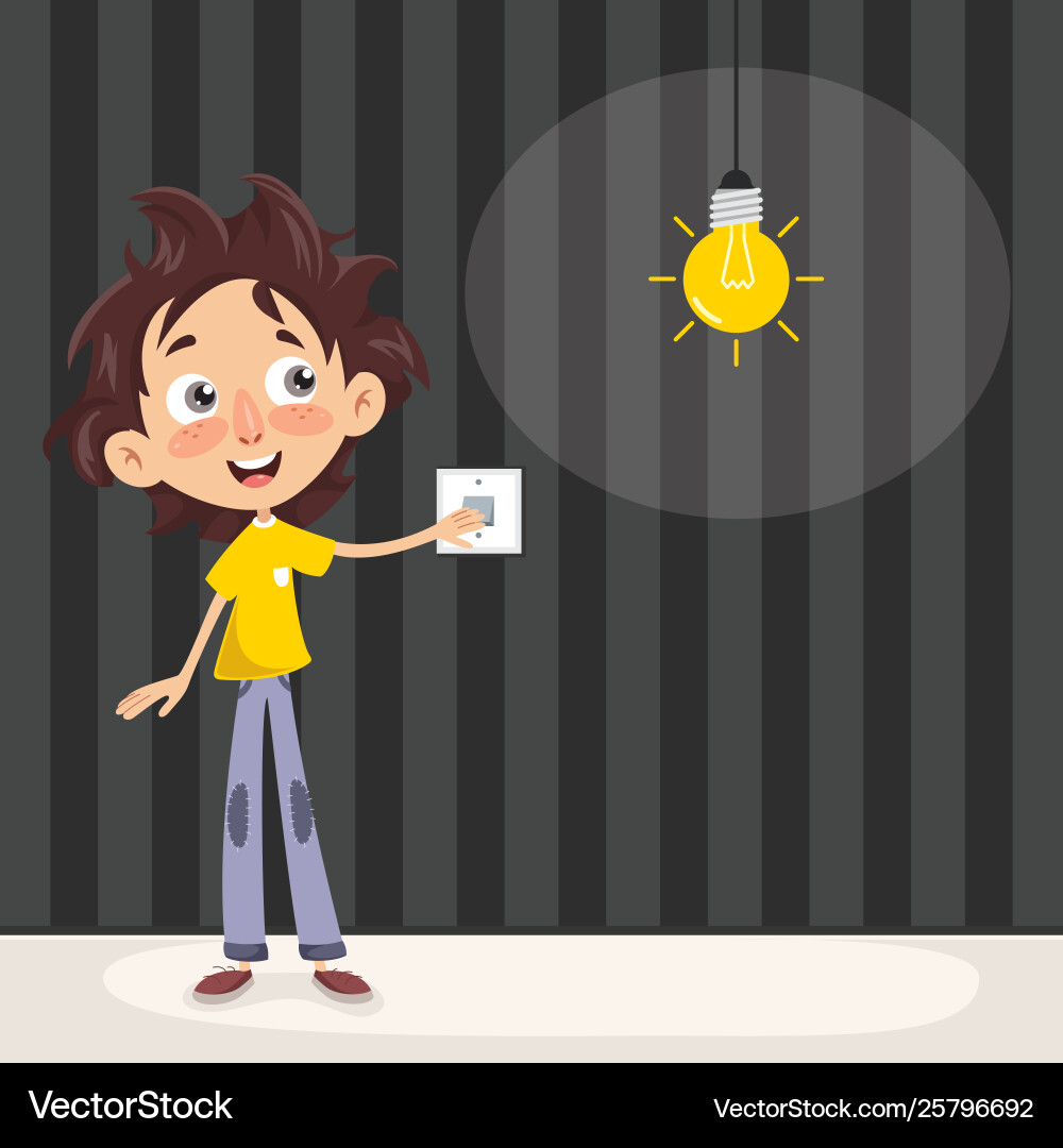 A kid turning on light Royalty Free Vector Image