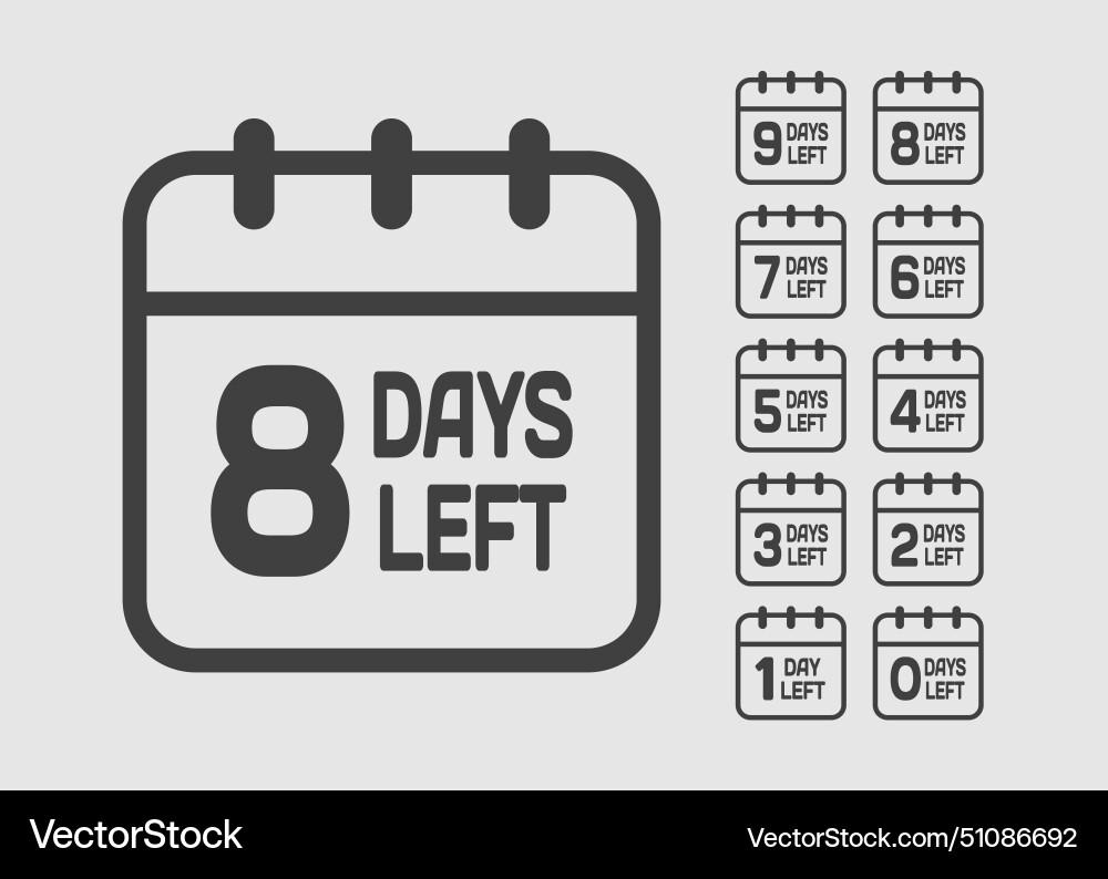 Countdown daily page calendar icon - 8 days left Vector Image