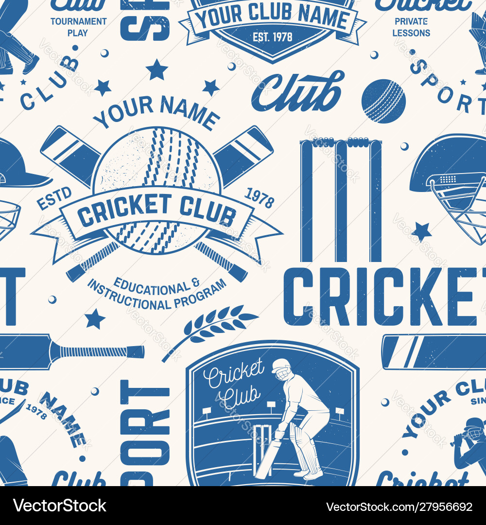 Cricket club seamless pattern or background Vector Image