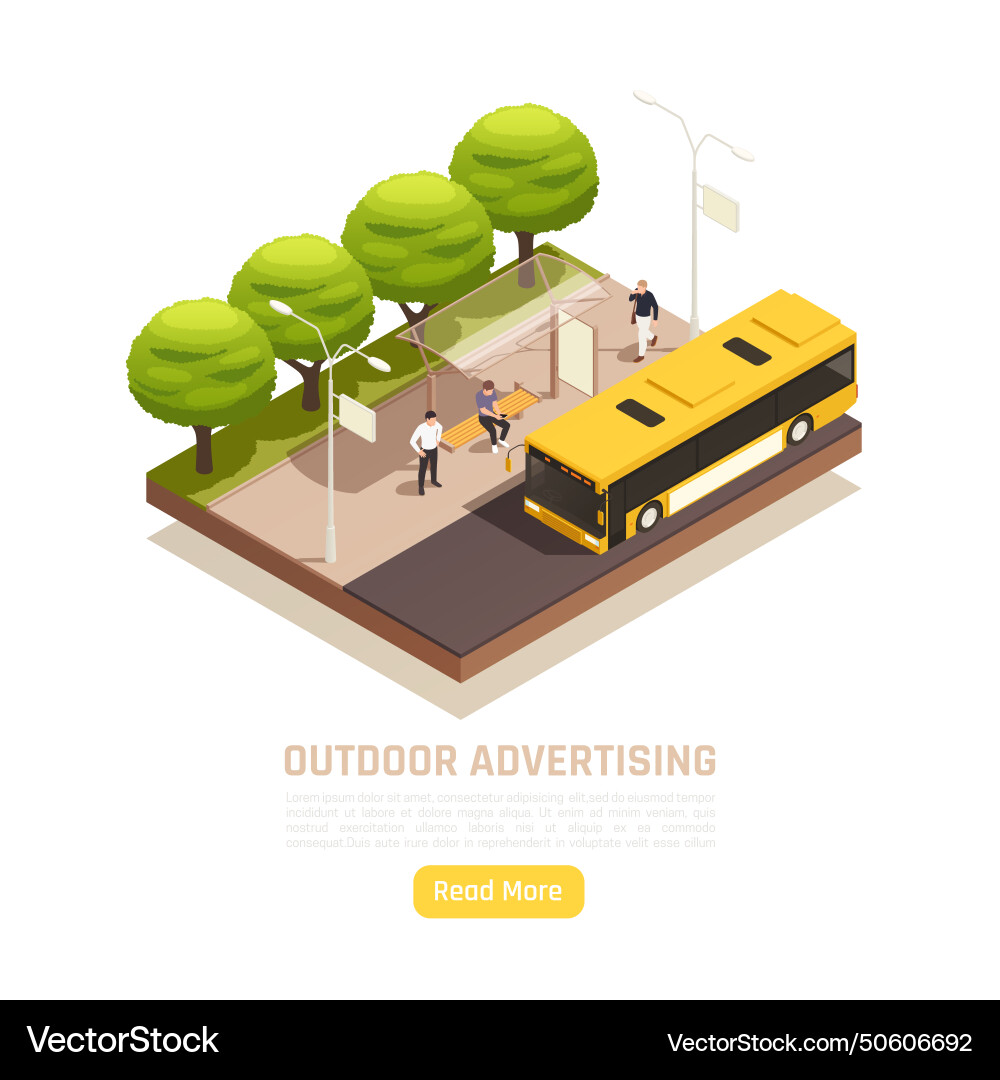 Isometric bus stop advertisement Royalty Free Vector Image