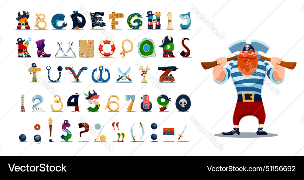 Pirate Font Collection - ABC Nautical Typeface Vector Image