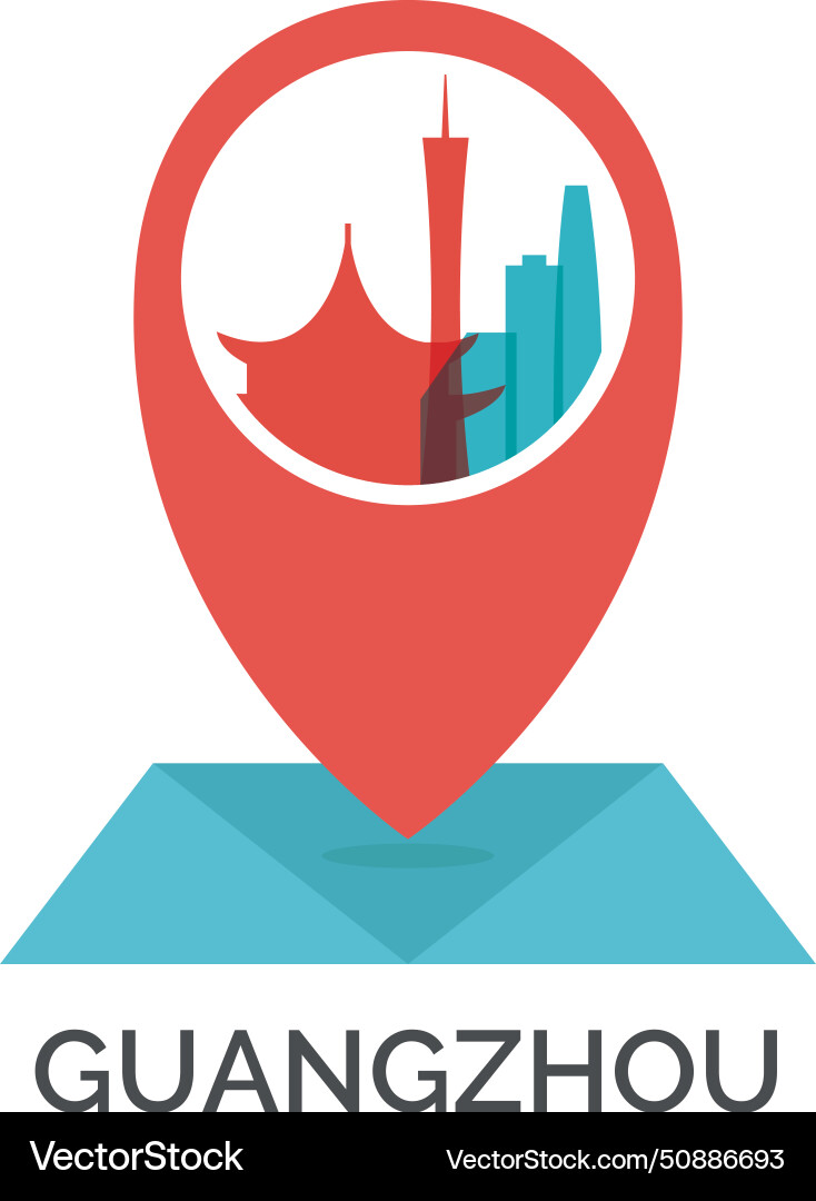 China guangzhou map city pin point geolocation Vector Image