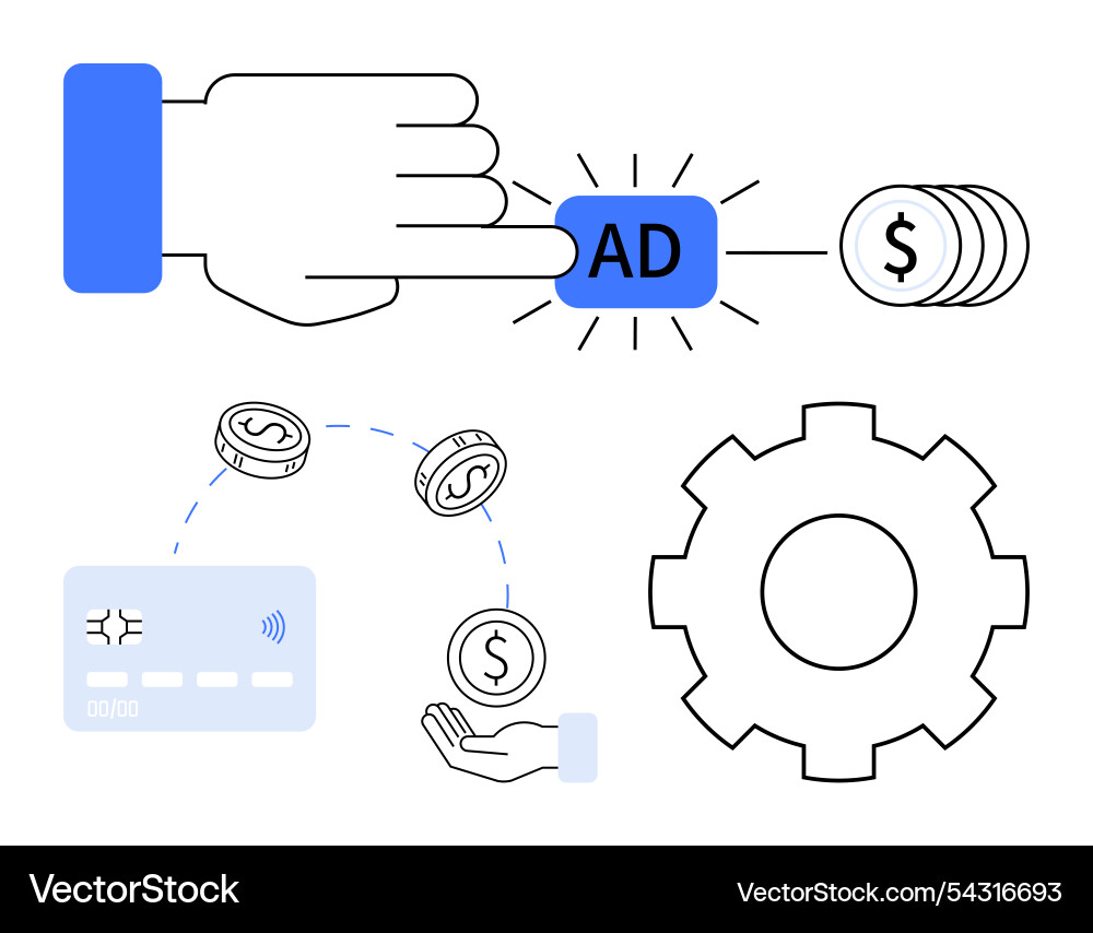 Digital advertising campaign hand pressing ad Vector Image