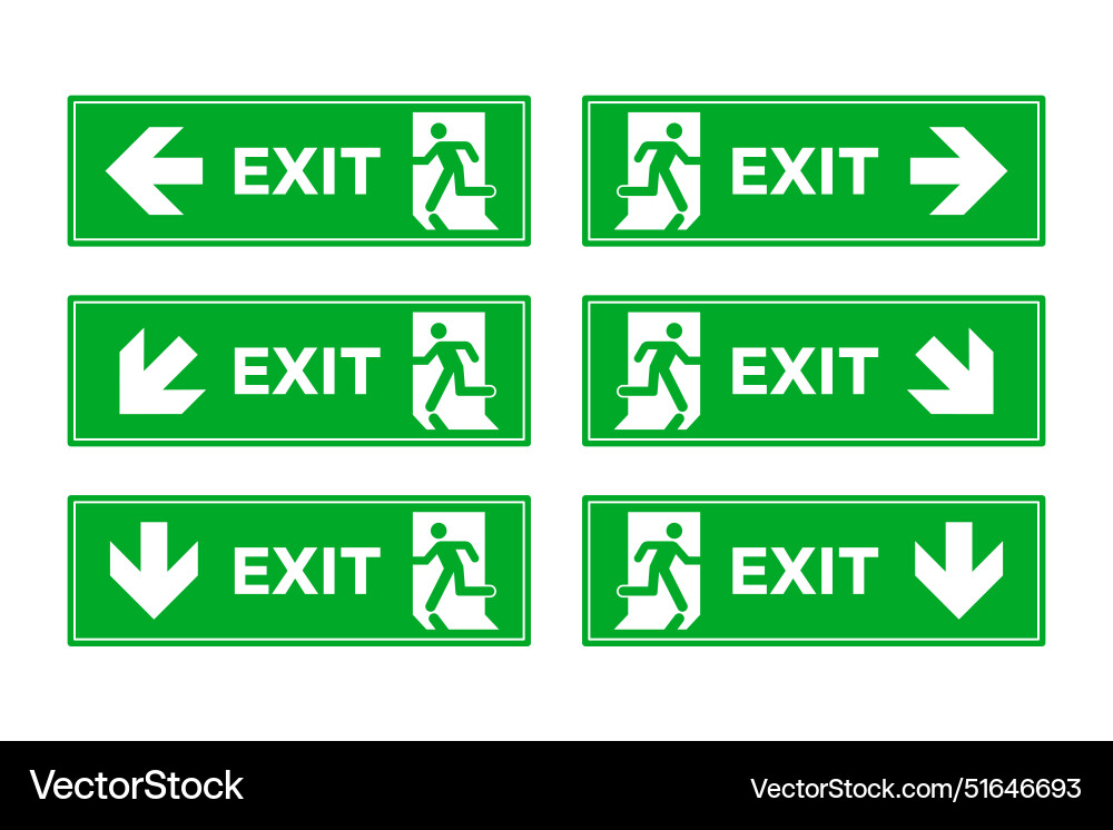 Fire exit sign set or emergency Royalty Free Vector Image