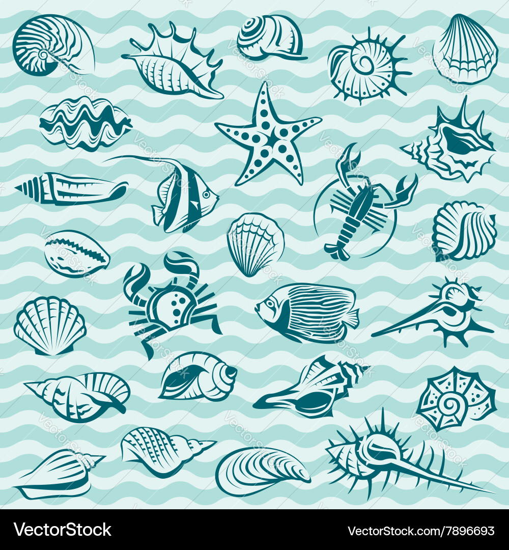 Marine life set Royalty Free Vector Image - VectorStock