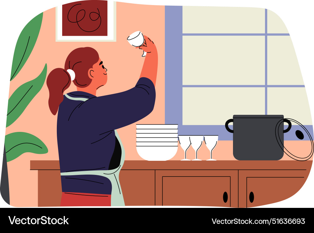 Woman inspecting clean glassware Royalty Free Vector Image