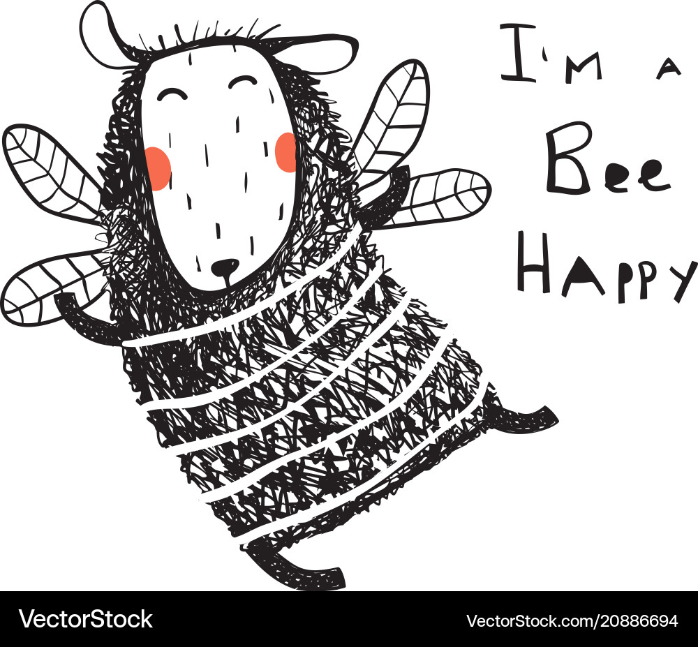 Funny cute sheep bee happy card Royalty Free Vector Image