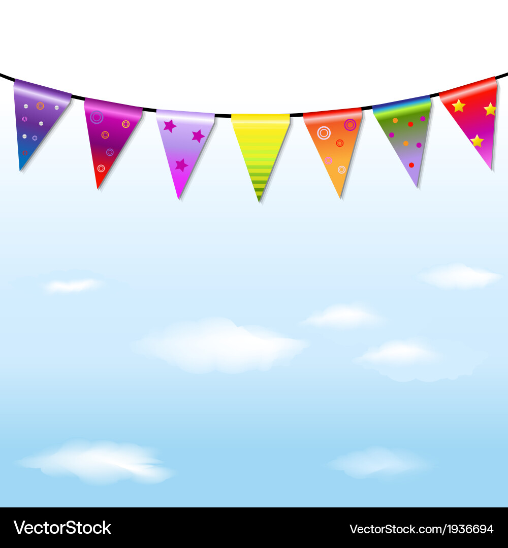Rainbow bunting banner garland with sky Royalty Free Vector