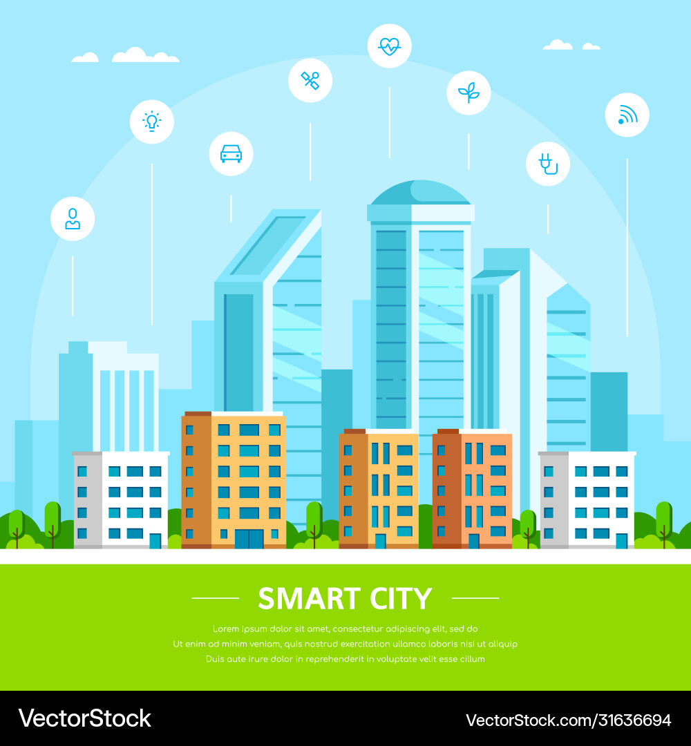 Smart city concept banner design in flat style Vector Image