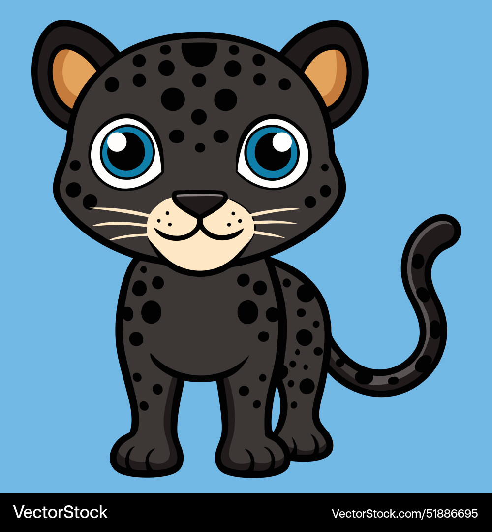Cute black jaguar cartoon icon Royalty Free Vector Image