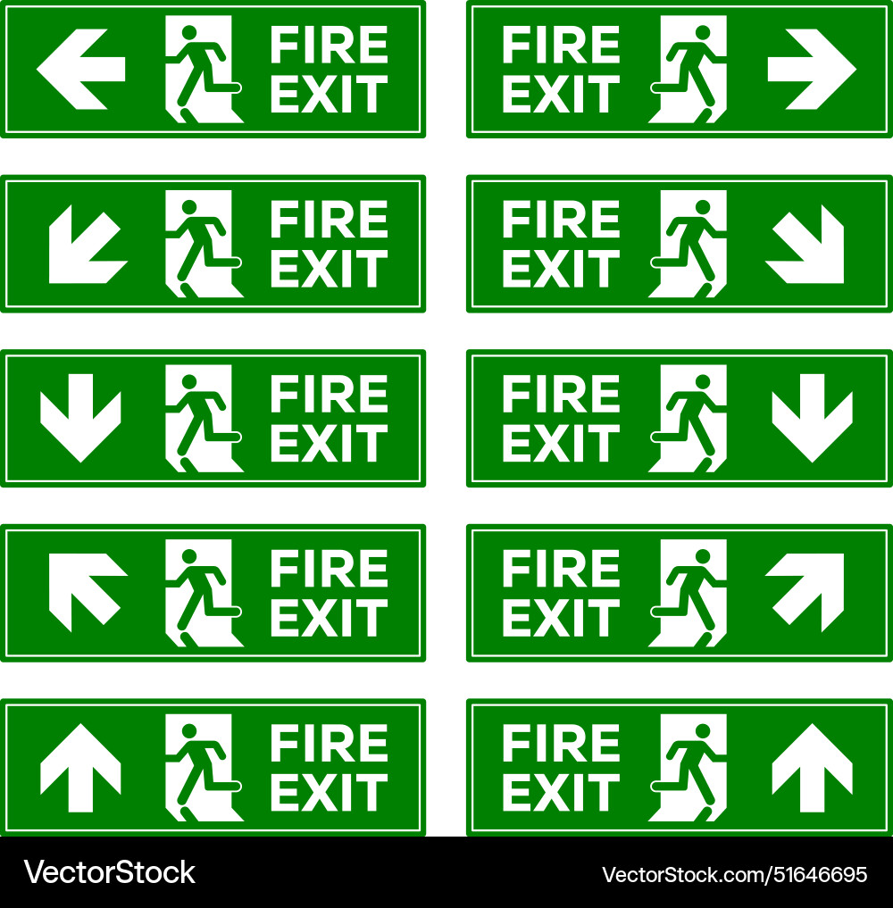 Fire exit signs set or emergency sign Royalty Free Vector