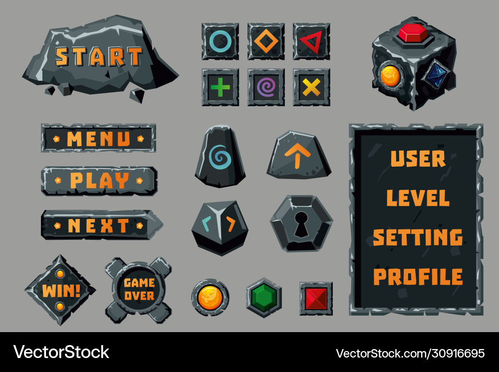 Game design ui kit cartoon buttons banners Vector Image