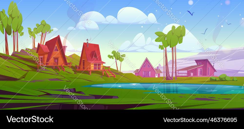 Hillside Cottage by Lake Royalty Free Vector Image