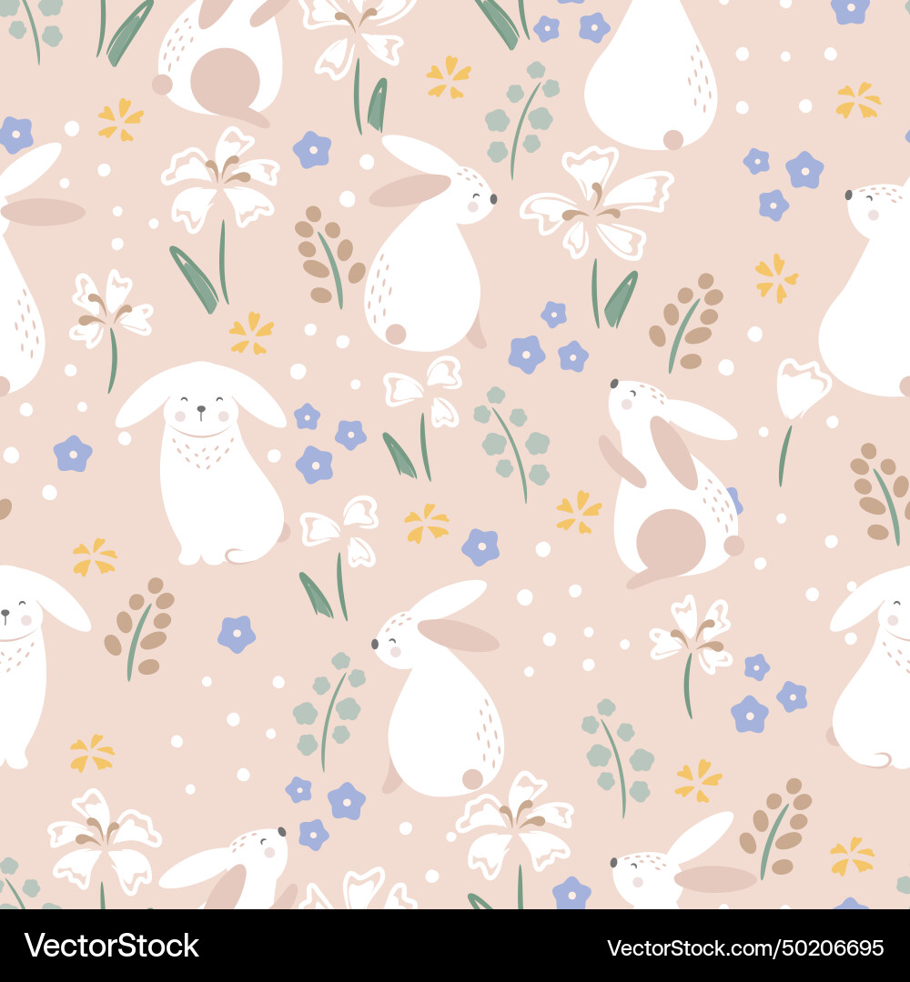 Lovely bunny with flowers seamless rabbit pattern Vector Image