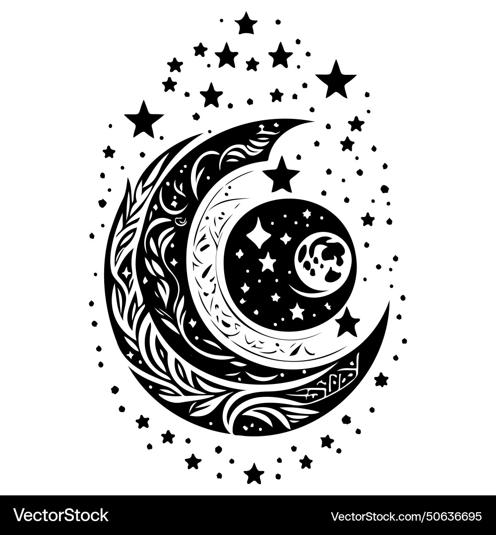 Moon star ramadan arabic islamic sketch hand draw Vector Image