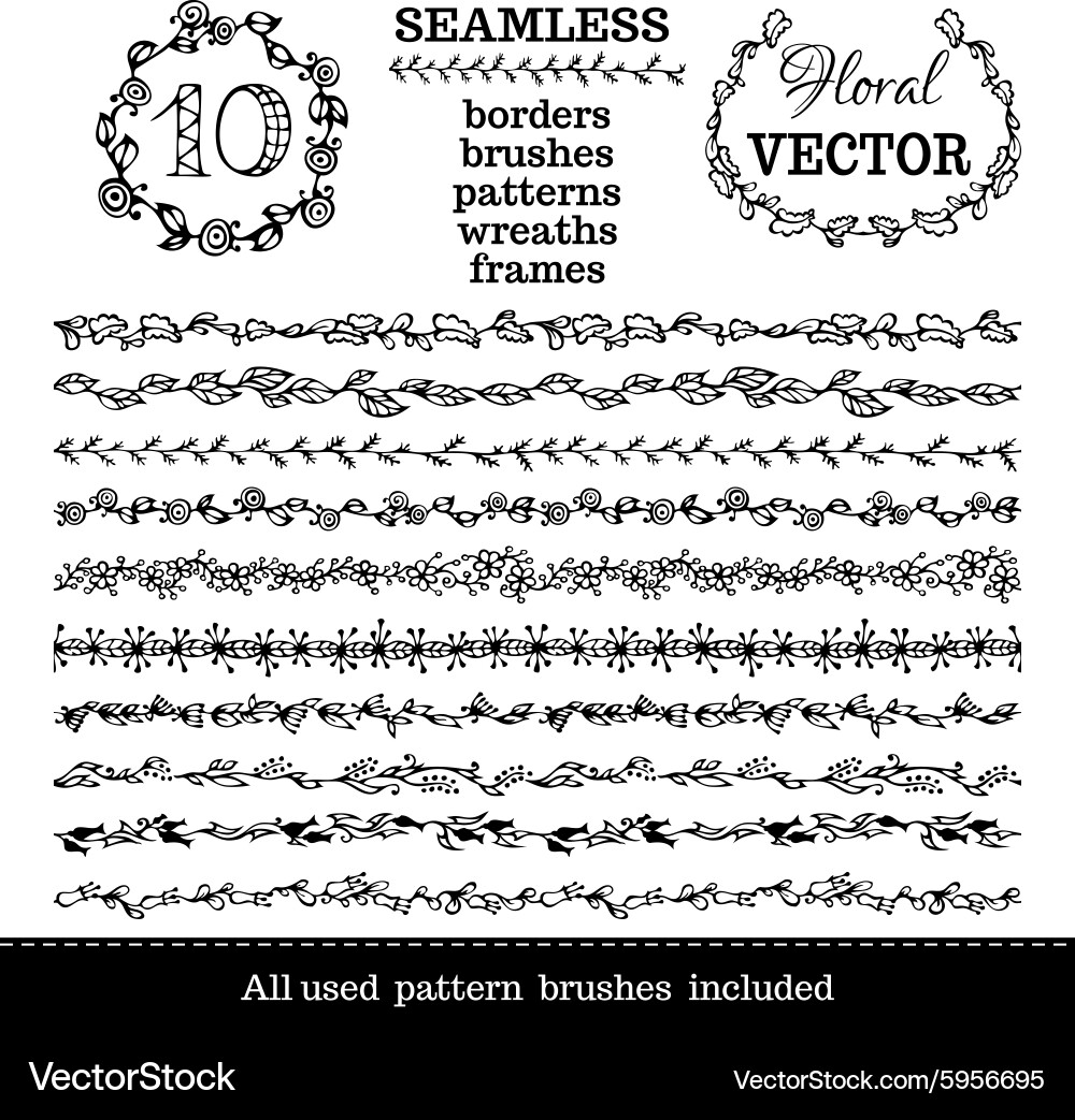 Set of seamless floral borders Royalty Free Vector Image