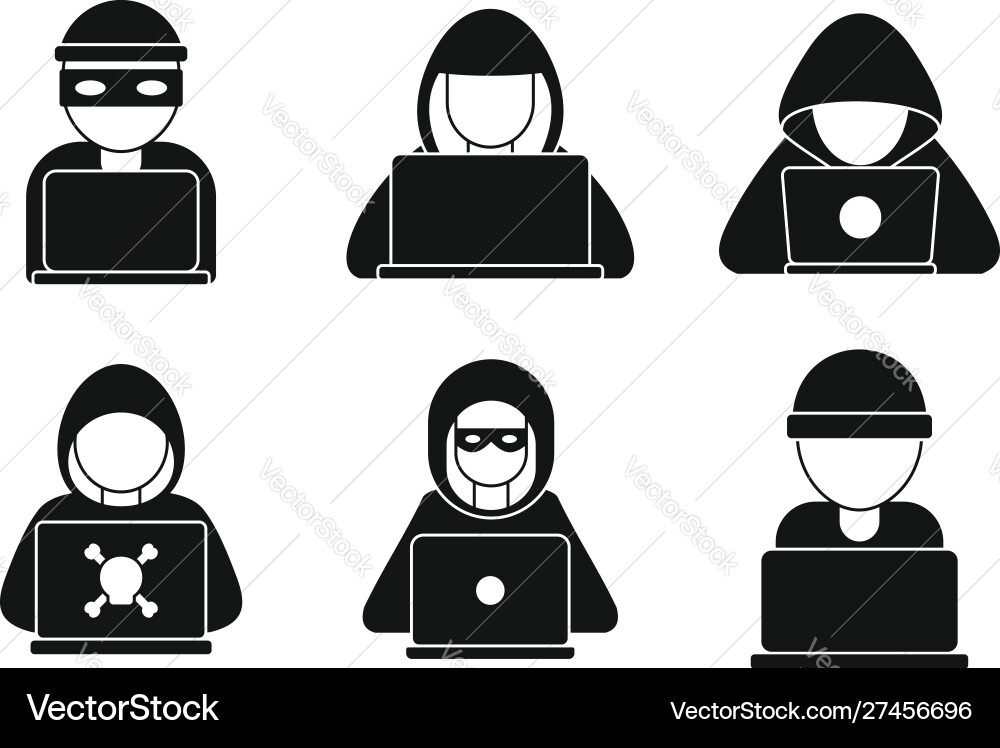Hacker man icons set simple style Royalty Free Vector Image