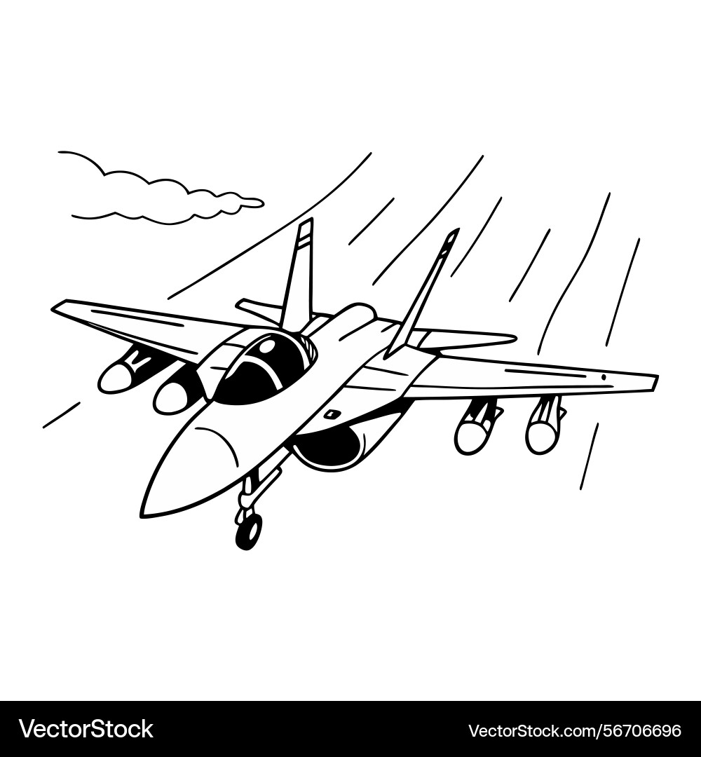 Jet fighter aircraft drawing Royalty Free Vector Image