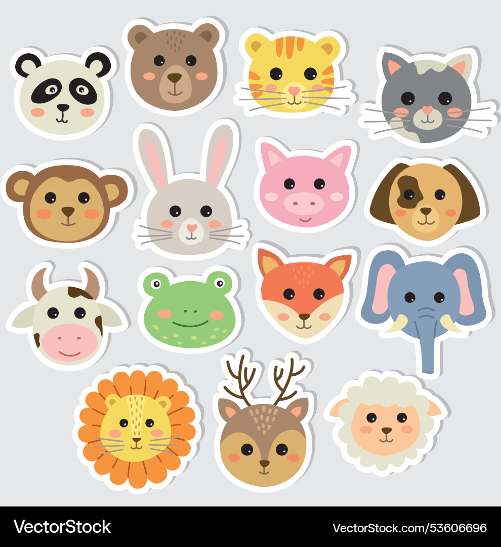 Stickers with face animals Royalty Free Vector Image