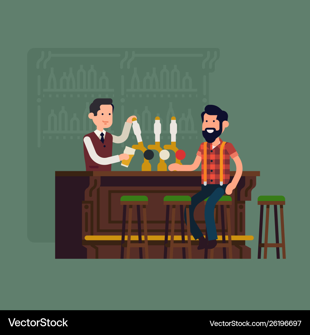 Bar scene with bartender and customer Royalty Free Vector
