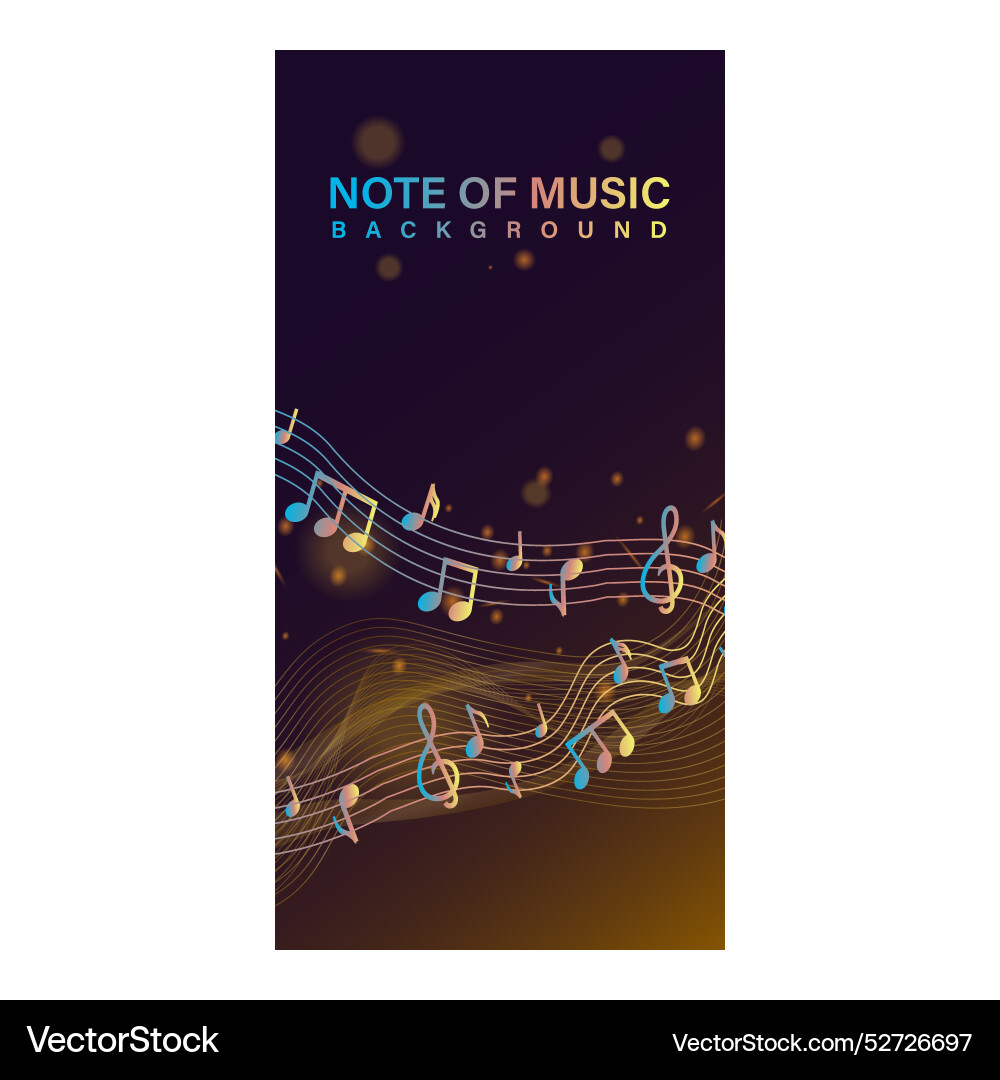 Colorful music notes with bokeh vertical banner Vector Image