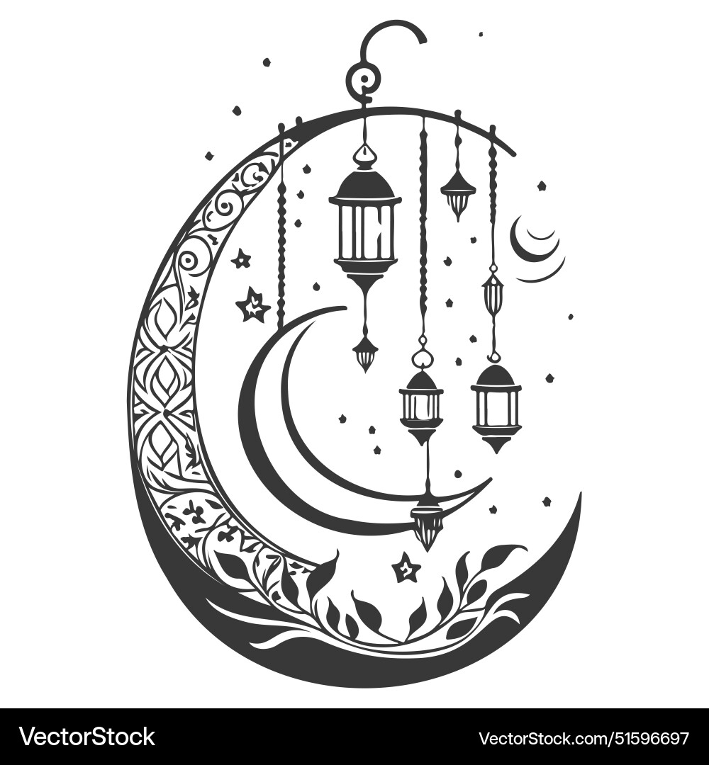 Ramadan lantern hanging crescent moon grey Vector Image