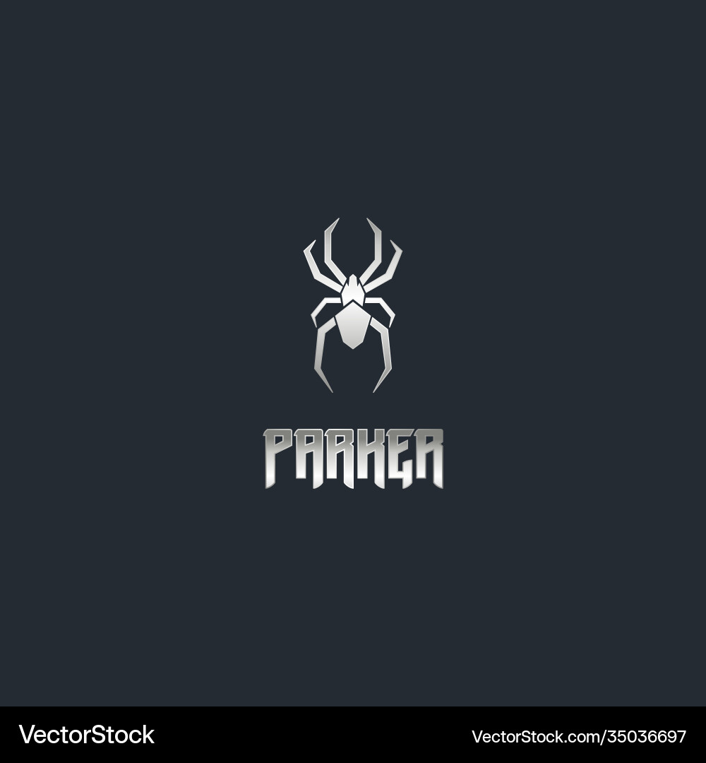 Spider logo with silver metallic design Royalty Free Vector