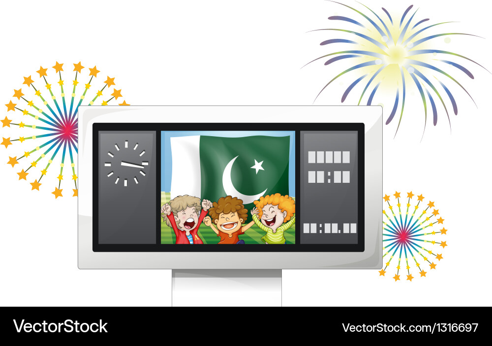 Three kids inside the scoreboard in front Vector Image