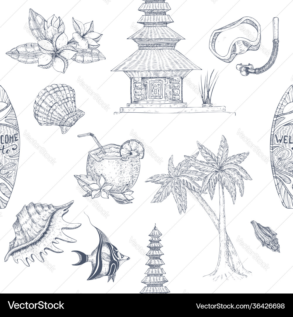 Bali hand drawn pattern Royalty Free Vector Image