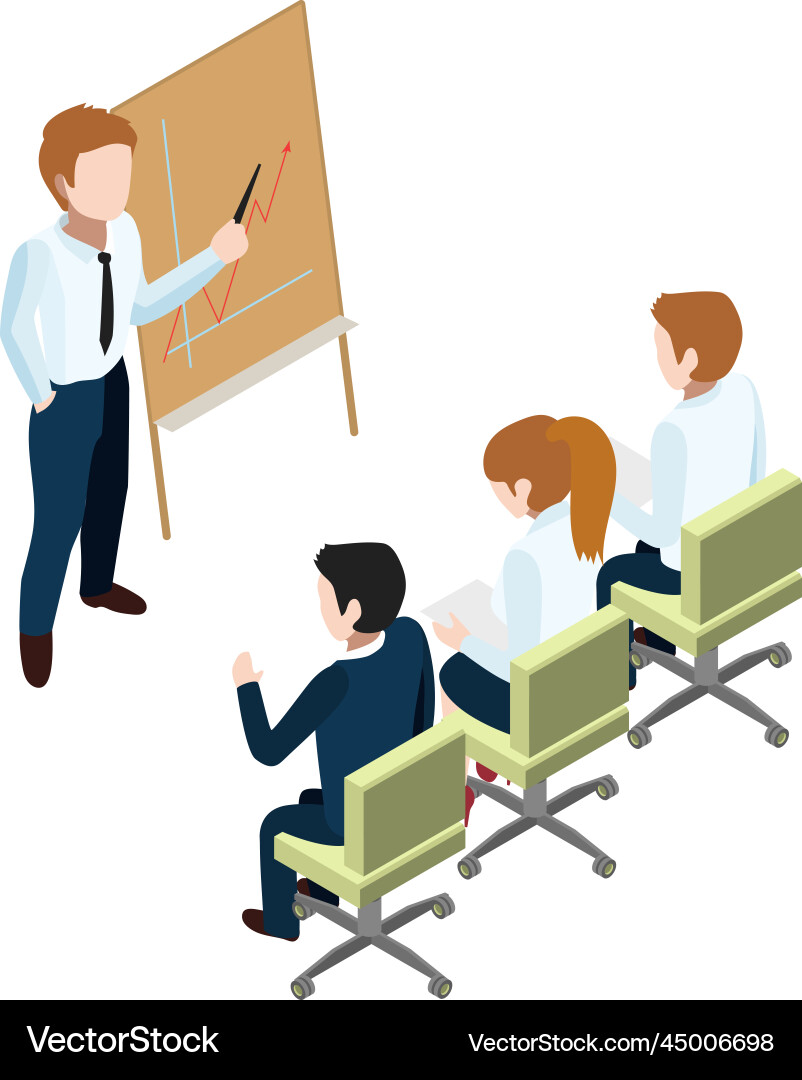 Business seminar isometric scene man showing Vector Image