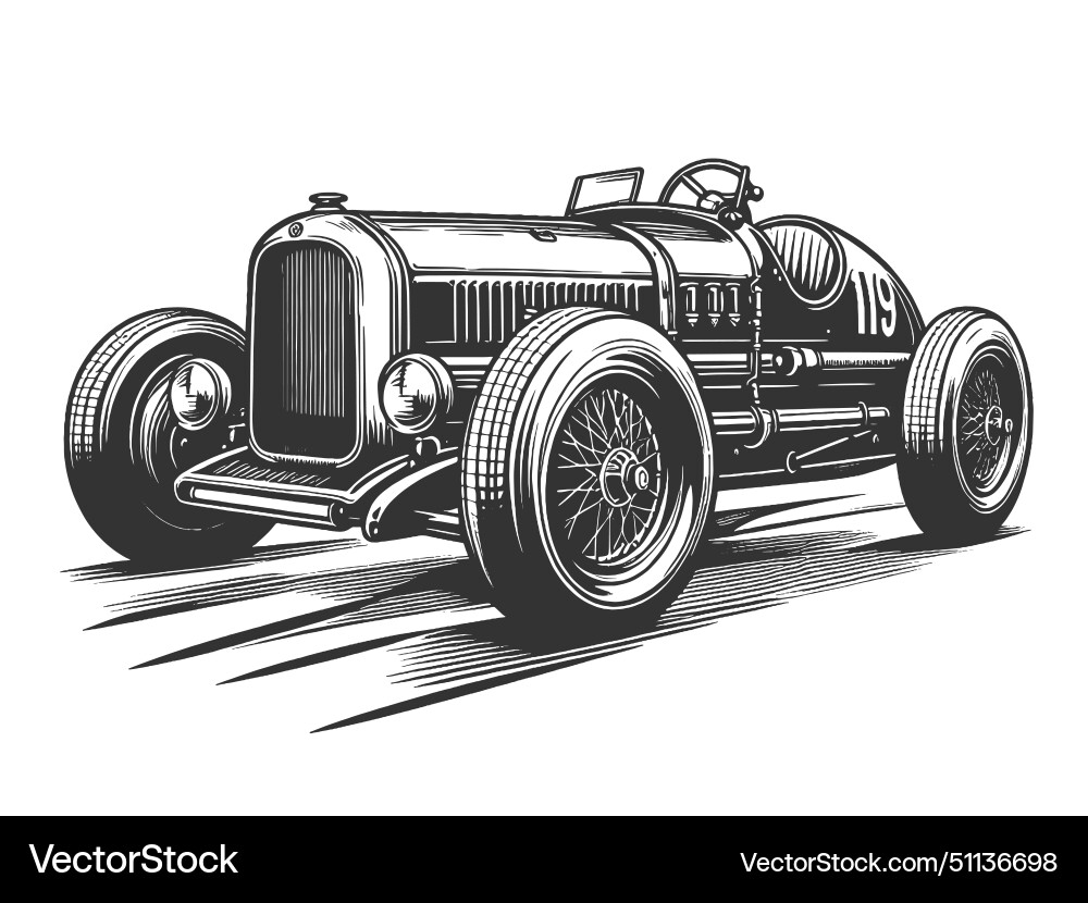 Classic vintage race car engraving sketch Vector Image