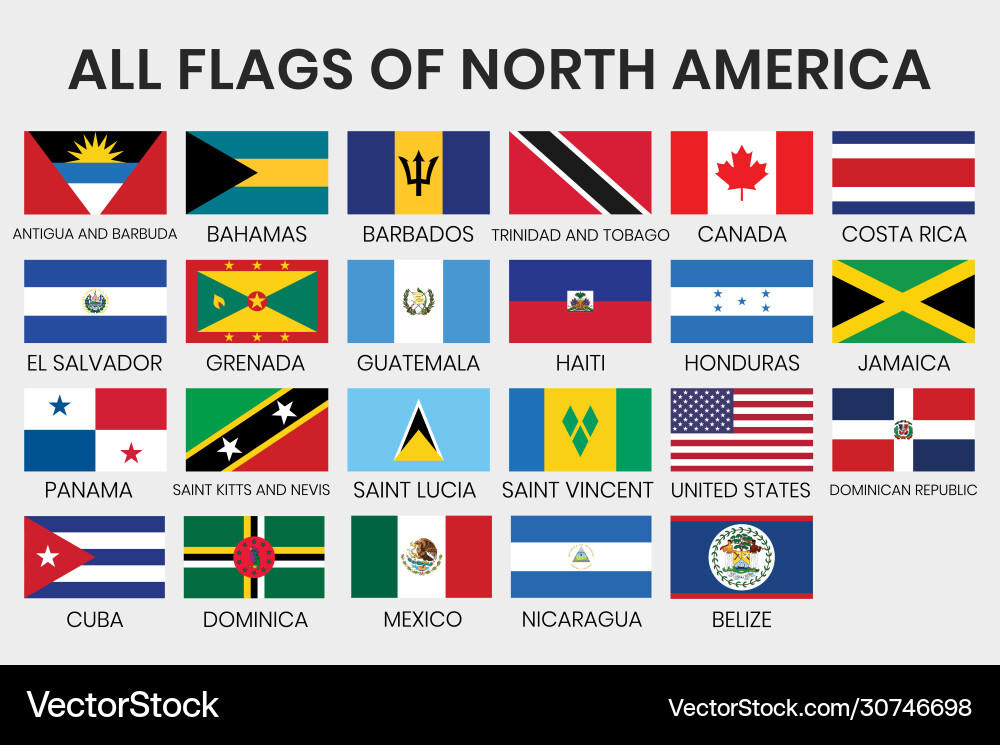 Flags all north america countries Royalty Free Vector Image