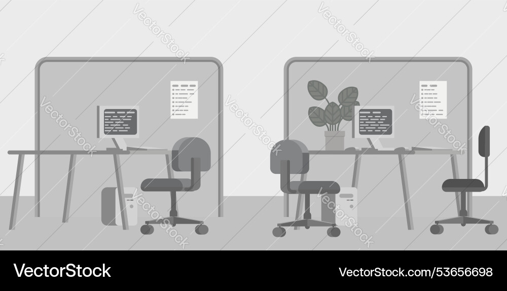 Office desks flat background interior cartoon Vector Image